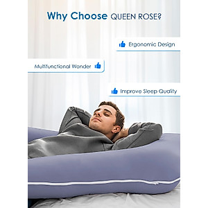 QUEEN ROSE Pregnancy Pillows, Cooling U Shaped Body Pillow for Sleeping, Maternity Pillow for Pregnant Women, Organic Cotton and Back Pain Relief, Grey