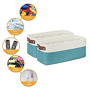 DULLEMELO Collapsible Bundle Baskets 2 Large Baskets 17"x12"x15" + 2 Narrow Baskets 15"x6"x5.5"（White&Teal)