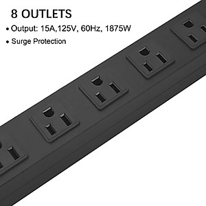 HHSOET Metal Wide Spaced Power Strip, 8 Outlets, Black, 1200J Surge Protector, 15A, 125V, 60Hz, 1875W
