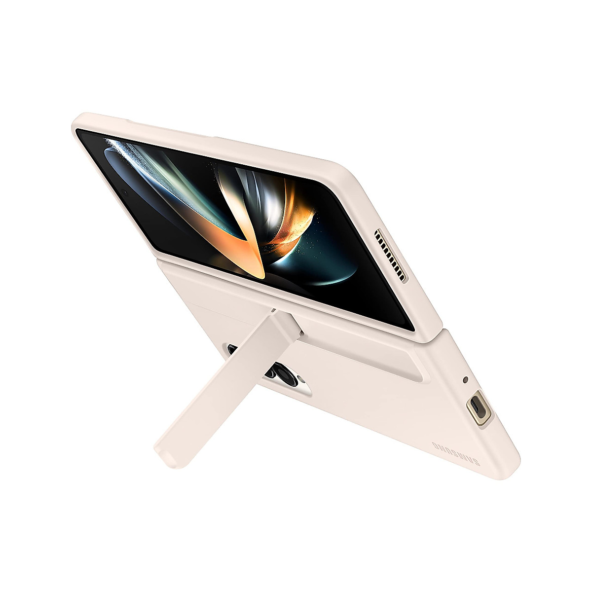 SAMSUNG Galaxy Z Fold4 Standing Cover with S Pen and S Pen Holder, Protective Phone Case with Kickstand for Hands Free Viewing, US Version, Sand