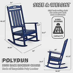 POLYDUN Patio Rocking Chairs, Poly Lumber Rocking Chairs for Outside with High Back, Wide Rocking Chair Outdoor, All-Weather Front Porch Rocker for Both Outdoor and Indoor, Navy Blue