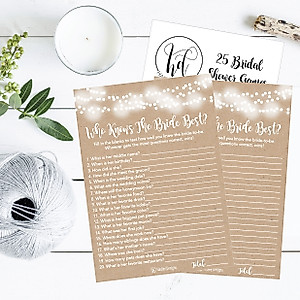 25 Kraft Rustic How Well Do You Know The Bride Bridal Wedding Shower or Bachelorette Party Game, Who Knows The Bride Best Does The Groom? Couples Guessing Question Set of Cards Pack Printed Engagement