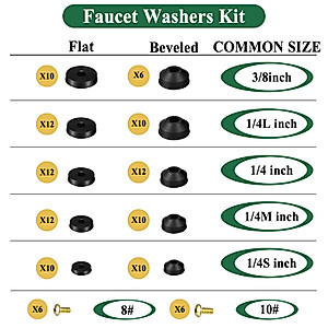 Oruola 116pcs Outdoor Faucet Repair kit,Faucet Washers Assorted Kit,Faucet Washers Kit with Assorted Flat & Beveled Rubber Washers,Faucet Washers for Repairing Faucet Leak Worn Out Washer Replacements