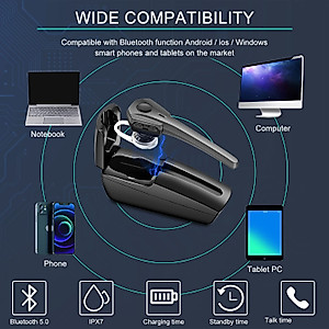 New Bluetooth Earpiece V5.1 Wireless Handsfree Headset with Microphone 24 Hrs Driving Headset 240 Hrs Standby Time for iPhone Android Samsung Laptop Trucker Driver