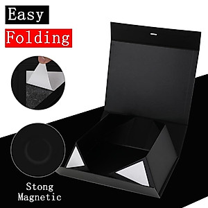 BoxSkivra Black Gift Box with Ribbon 1 Pack 6X6X3 Inch Small Gift Box with Lid Magnetic Closure Rectangle Collapsible Luxury Gift Box Shredded Paper Filler & Card