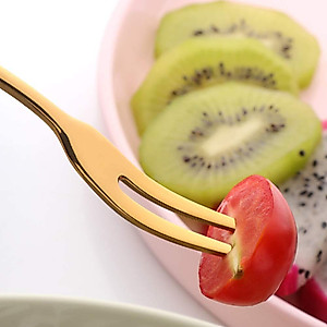 Comicfs 20-Piece Stainless Steel Forks, 5.3 Inches, Seafood Crab Forks Escargot Forks 2 Prong Tasting Appetizer Forks Dessert Cocktail Salad Fruit Forks for Party Travel (20 Forks, Gold)