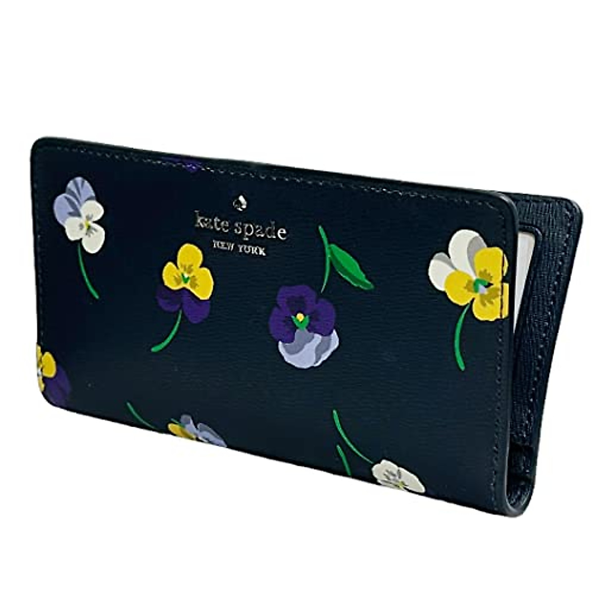 Kate Spade Darcy Large Slim Bifold Wallet Pansy Toss Blazer Blue Multi Floral