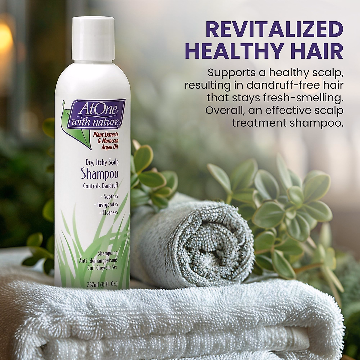 AtOne with Nature Dandruff Control Shampoo - 16 oz Liquid Shampoo for Dry Hair - Fresh Scent, Dandruff Control Solution