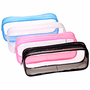 Tupalizy 4PCS Clear Makeup Bag Zipper Pencil Case Pouch PVC Travel Cosmetic Organizer for Purse Toiletry Women Girls Students Pen Marker Crayon Highlighters Cable Cords Tool Storage Art School Supply