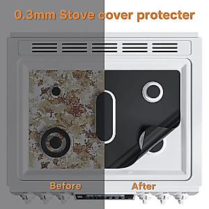 Guards for Gas Stove Top Protector Covers 0.3mm,Heat Resistance Burner Covers 3 Stove Mat Protector with 2 Stove Gap Fillers&Cleaning Brushes&Scraper Reusable Durable Washable and Cuttable
