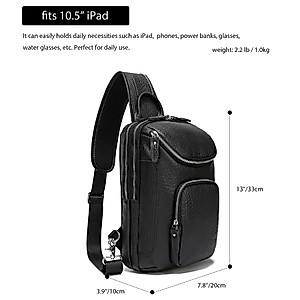 LANNSYNE Men's Vintage Full Grain Leather Sling Bag, Crossbody Chest Daypack fits 10.5" iPad, Black