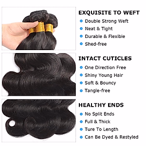 Body Wave Bundles with Closure Human Hair 3 Bundles with Closure(14 16 18+12) Brazilian Body Wave 100% Unprocessed Virgin Human Hair Bundles with 4x4 Lace Closure Free Part Natural Color Body Wave