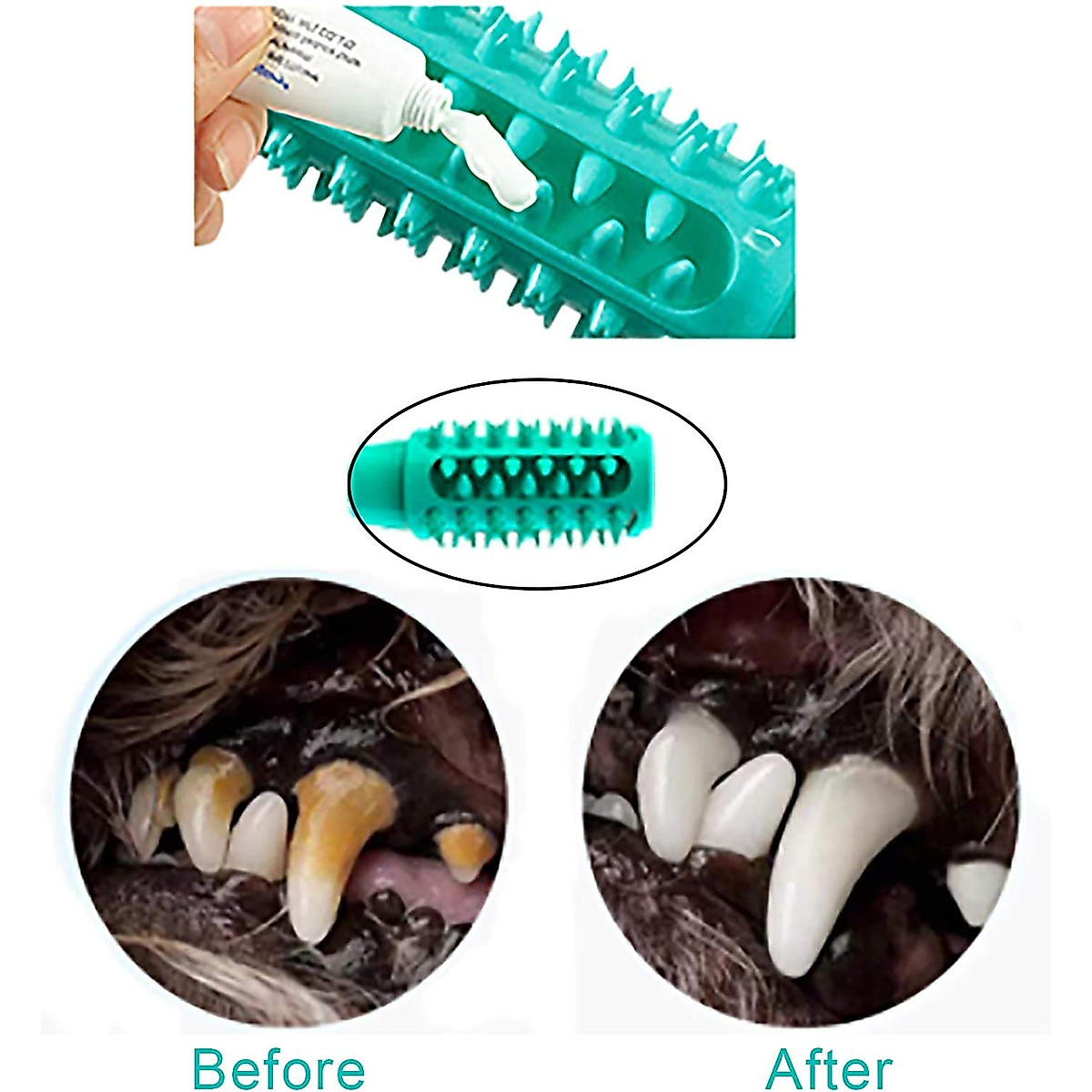 Erichome Dog Toothbrush Chew Toy - Puppy Dog Teeth Cleaning Stick - Natural Rubber Dental Toothbrush Toys for Dog,2PC with Finger Toothbrush (Squeak)