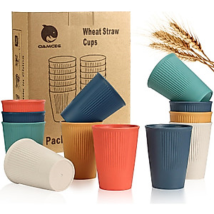 OAMCEG 12 PCS Wheat Straw Cups - 12 OZ Plastic Cups Set Unbreakable Drinking Cups Dishwasher Safe, Reusable Stackable Tumbler Cups Set, Wheat Cups for Kitchen, Camping, BPA Free Cups, Colorful