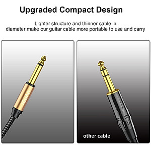 UVOOI Guitar Cable 10 ft, Instrument Cable Braided Male to Male, 1/4 inch Electric Guitar AMP Cord Right Angle 90 Degree Tweed Noiseless for Bass Acoustic Guitar Speaker Amplifier Keyboard Mandolin