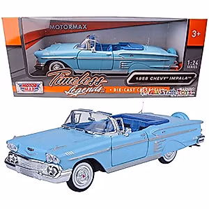 1958 Chevrolet Impala Convertible, Blue - Motormax Premium American 73267 - 1/24 Scale Diecast Model Car