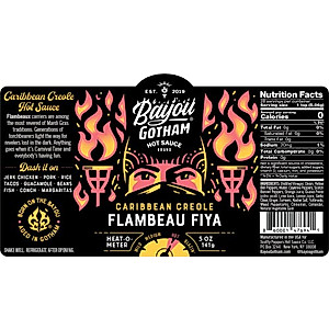 Bayou Gotham Hot Sauce - FLAMBEAU FIYA Caribbean Creole - Scotch Bonnet, Guava, Ginger, Caribbean Spices Condiment - All Natural, Vegan, Gluten Free, Low Sodium, Small Batch, Award Winning Craft Hot Sauce - 5oz