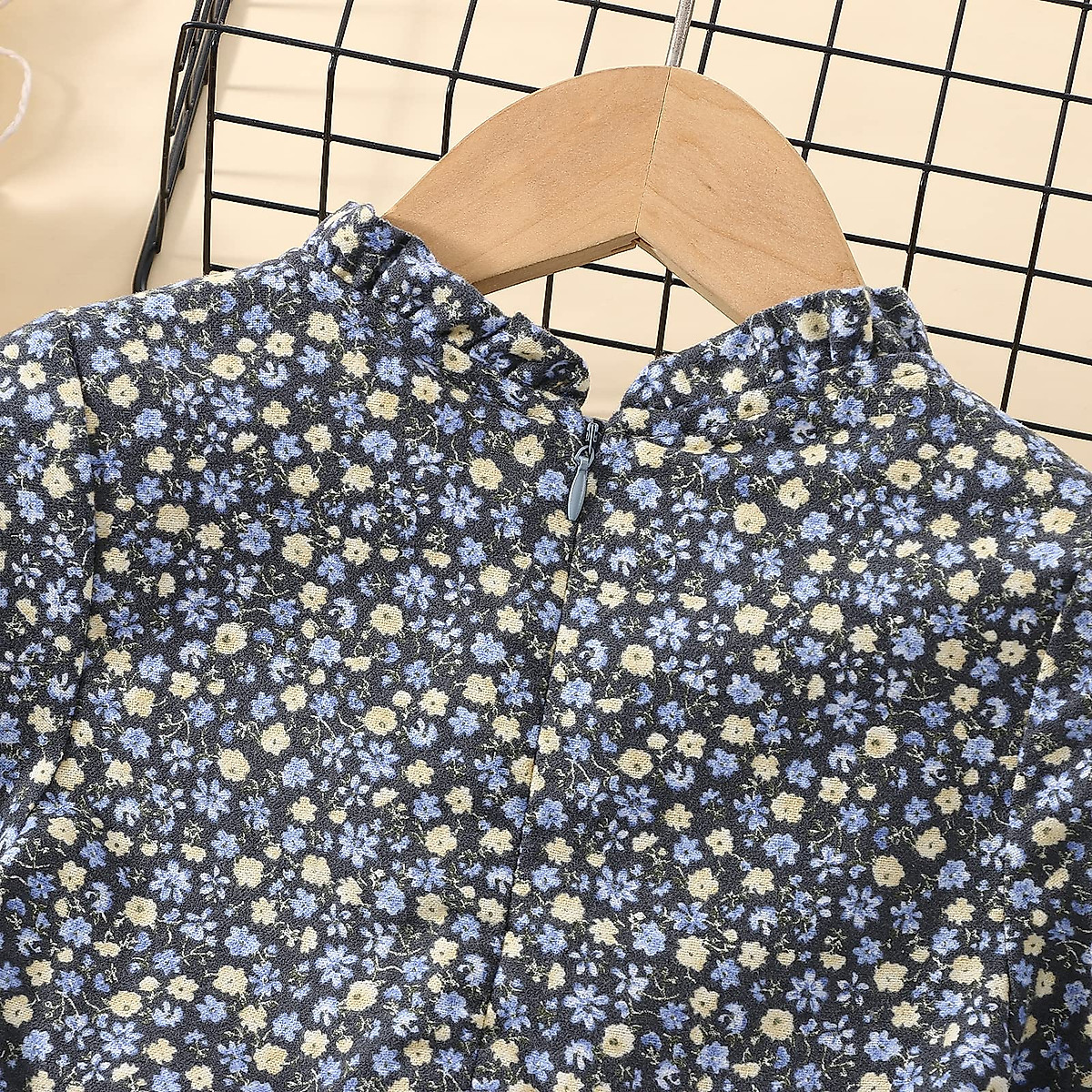 VINUOKER Toddler Girls Cotton Dress Long Sleeve Floral Dress for Little Girls Midi Dress 2-8years Fall Winter Dress A-blue