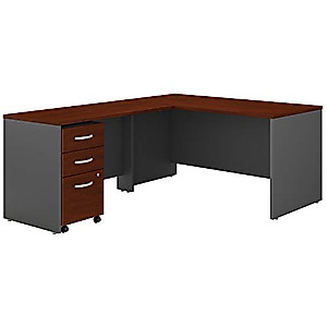 Bush Business Furniture Series C 60W L Shaped Desk with 3 Drawer Mobile File Cabinet in Hansen Cherry