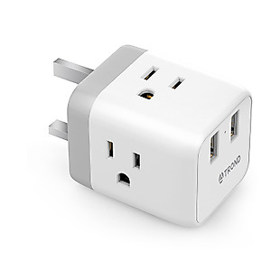 TROND US to UK Plug Adapter - Ireland Hong Kong Type G Travel Adapter with 3 Electrical Outlets 2 USB, USA to Dubai Singapore England Scotland British Kenya Qatar Power Converter Adaptor, ETL Listed