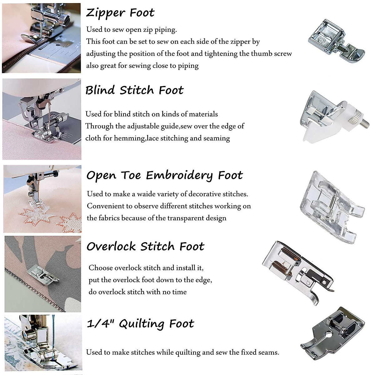 Presser Feet Set 11Pcs Snap On Sewing Machine Foot for Brother Singer Janome Babylock Kenmore Low Shank Sewing Machine Use