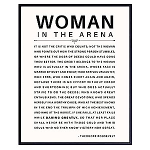 Daring Greatly Man/Woman In the Arena Quote Poster - 8x10 Famous Teddy Roosevelt Speech - 8x10 Motivational Inspirational Wall Art Decor - Uplifting Gifts for Women, Feminist, Entrepreneur