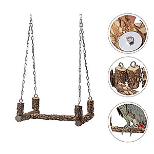 balacoo Bird Swing Toy Bird Perch Wood Parrot Cage Hammock Swing Bird Wooden Perch Stand Rack cockatiel cockatiels Chewing Biting Tearing Climbing with Stainless Steel Hanging Chain (Light Brown)