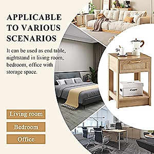 LETESA Rattan Nightstands Set of 2, with Rattan Decor Drawer and Open Shelf, Bed Side Tables with Solid Wood Feet, End Table, Night Stands, for Bedroom, Living Room (2, Natural-Square)