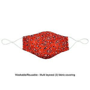 Snoozies 3-Layer Washable Face Mask w Filters & Nose Bridge - Orange/Red Bandana