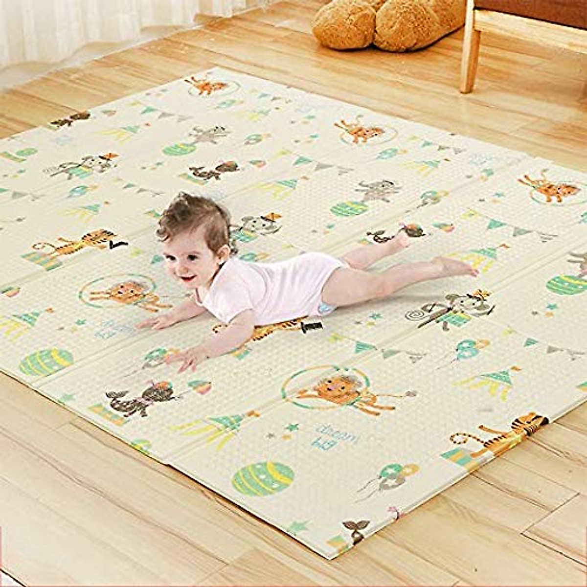Folding Baby Play Mat, KAKIBLIN Non Toxic Baby Foam Floor Mat Reversible Waterproof Travel Crawling Mat, 79”x59”x0.4”