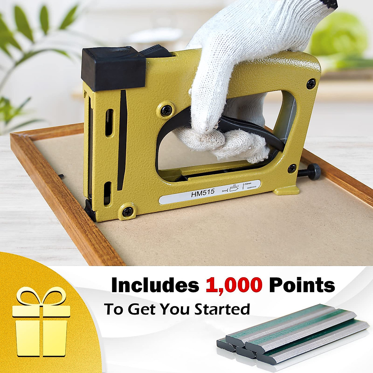 HM515 Manual Flexible Point Driver Kit with 1,000 Points for Securing Back Pieces of Picture Frames, Flex Point Tacker, Point Driver Gun, Picture Framing Nailer Tool