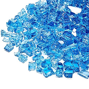 TWINKLING Reflective High Luster Fire Glass,1/2 Inch Fire Pit Glass,Crushed Glass,Broken Glass, Reflective Fire Glass Stones for Fire Pit Fireplace Decoration,10mm,2-Pound Jar (Ford Blue Glass)