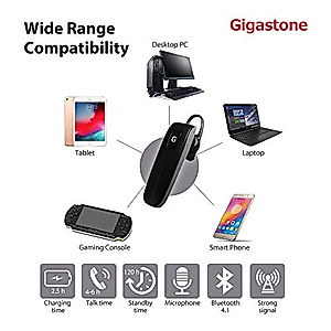 Gigastone D1 Bluetooth Earpiece 2-Pack, Wireless Handsfree Headset with Microphone, 6-8 Hrs Driving Single Ear Bluetooth Headset, Noise Canceling Mic, Compatible with iPhone Android