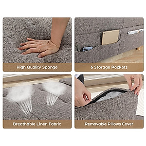 SEJOV Sleeper Sofa Chair Bed,4-in-1 Convertible Sofa Bed Chair with 6 Adjustable Backrest and Pillow, 3-Seat Pull Out Sleeper Chair Linen No Backrest for Bedroom Small Space Living Room, Grey Brown