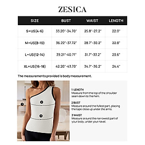 ZESICA Women's One Shoulder Tank Top Summer Sleeveless T Shirt Ribbed Knit Color Block Slim Fit Basic Tee Tops,White,Small