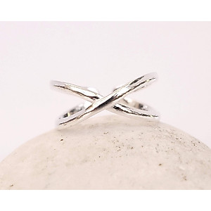 Handmade Silver Criss-Cross X Adjustable Toe Ring, 925 Sterling Silver, Elegant Dainty Open Toe, Pinky or Knuckle Rings for Women, By MiYa Jewelry Creations