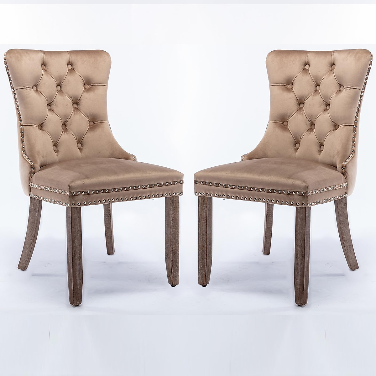 TUNGTAR High End Designer Dining Chair Set of 2,Parson's Chairs with Solid Wood Legs for Kitchen Dining Room Living Room Bedroom,Gray(Set of 2) (Khaki, SW2001KK)