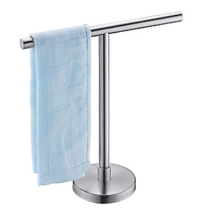 Miyili Freestanding Countertop Towel Holder for Bathroom Kitchen T-Shape Hand Towel Tree Rack, Brushed Stainless Steel Finish, E01N