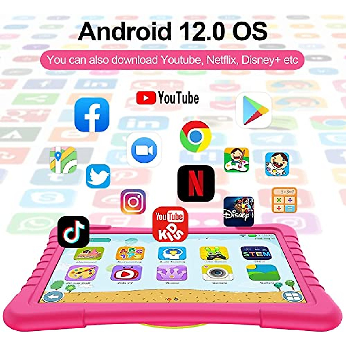 NORTH BISON Kids Tablet, 10 inch Tablet for Kids 64GB ROM+512GB Expand Android Tablets, Tablet APP Preinstalled & Parent Control Kids-Pink