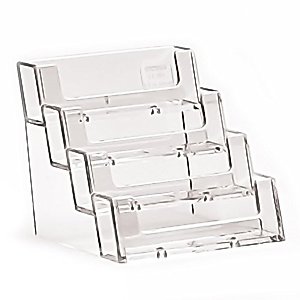 Dazzling Displays 4-Tier Clear Business Card Holder - Elegant Business Card Organizer for Desk - Premium Business Card Holder Desk Accessory