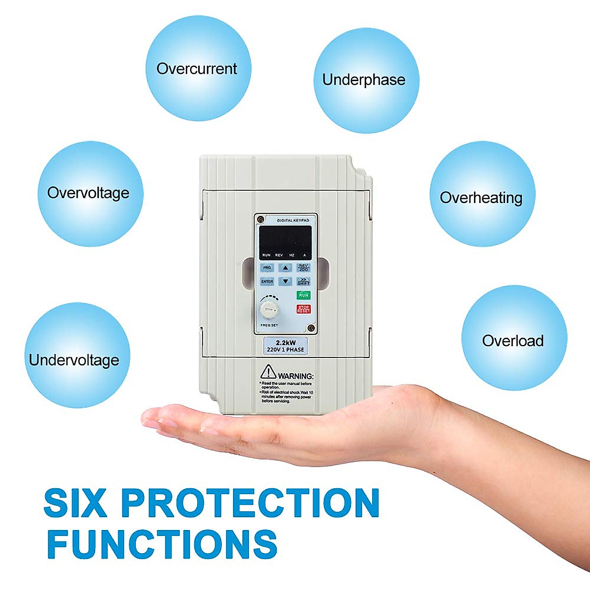 LAPOND Single Phase to 3 Phase Converter, 2.2KW 3HP VFD 220V 10A Output Variable Frequency Drive Vector Control Inverter for Spindle Motor CNC Speed Control,SVD-ES Series