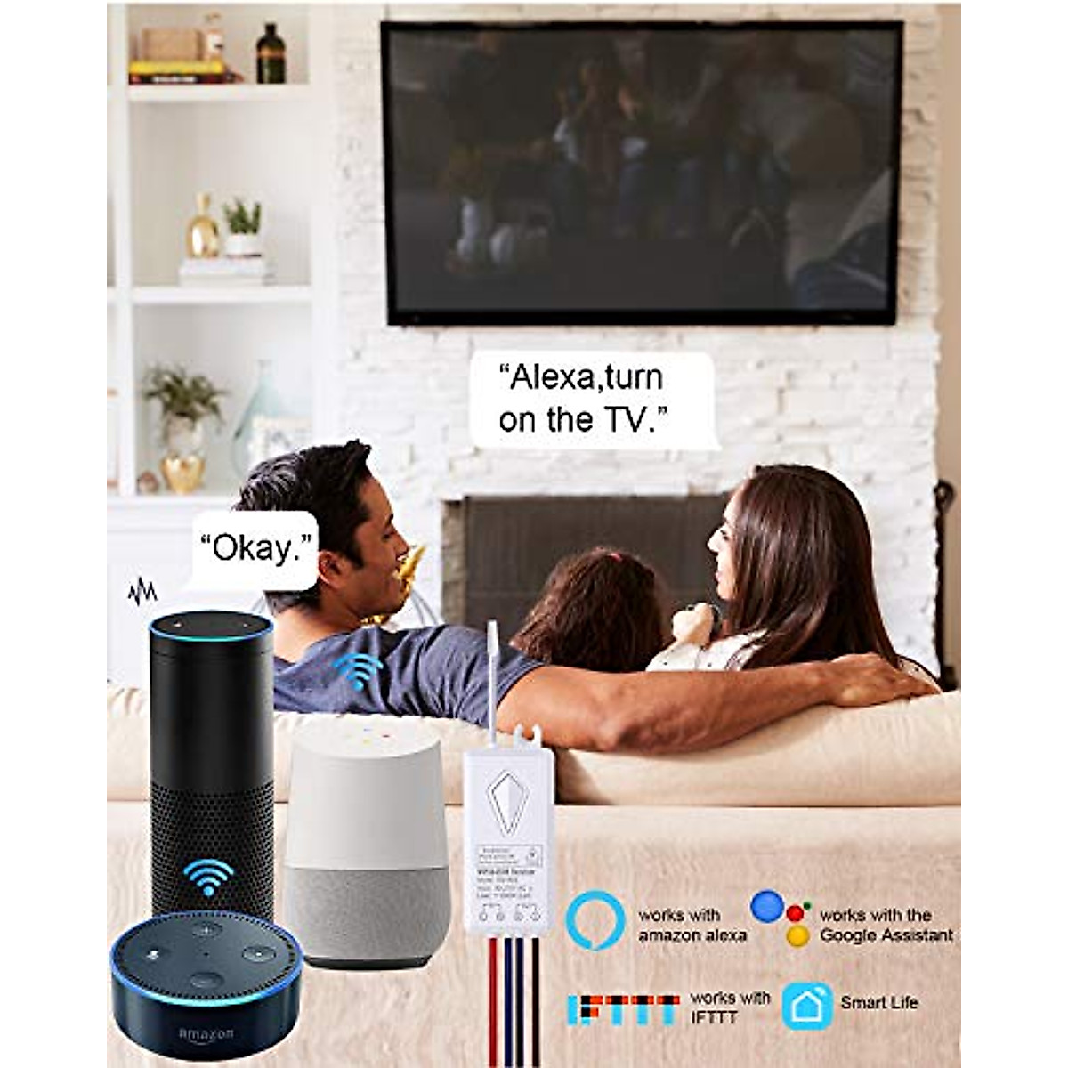 Smart Light Switch - Thinkbee 2.4Ghz WiFi Wireless Light Switch kit, Compatible with Alexa, Google Assistant and IFTTT, Outdoor 1969ft Indoor 164ft Remote Control, No Hub Required, Ceiling LED Lamp