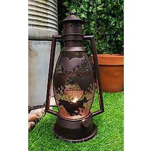 Ebros 15" Tall Old Fashioned Rustic Country Western Electric Metal Lantern Nightstand Lamp Light Or Wall Shadow Caster for Home Patio Poolside Garden Decorative (Cowboy Riding Horse)