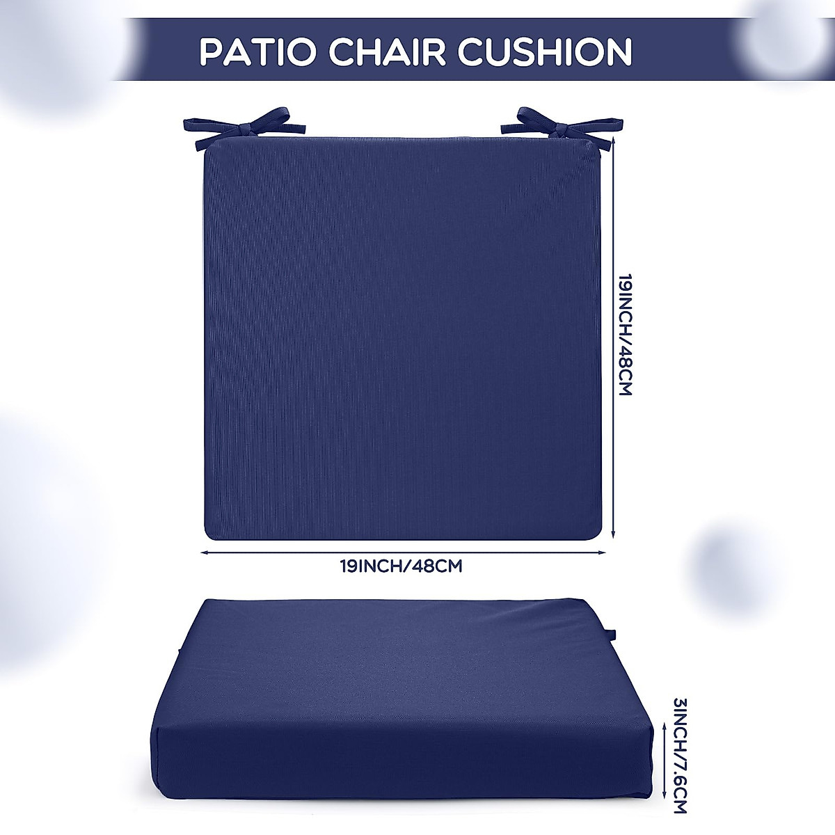 Preboun 12 Pack Outdoor Chair Cushions, 19" x 19" x 3" Patio Chair Cushion Waterproof Outdoor Seat Cushions with Ties Replacement Chair Pad for Patio Furniture Garden Sofa Couch Chair Pads (Navy Blue)
