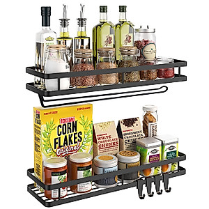 Couwilson Spice Rack Organizer Wall Mounted 15.7in 2 Pack Hanging Seasoning Spice Organizer Shelf, Spice Rack storage for Cabinet or Wall Mount with 4 Strong Hooks, for Kitchen, Bathroom