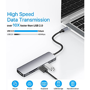 USB C Hub, 6 in 1 HDMI Dongle USB C to Multiport Adapter with 4K HDMI, Power Delivery, 2 USB 3.0 Ports, SD/TF Card Reader Compatible with MacBook Pro/Air, XPS, Chromebook, Nintendo, etc