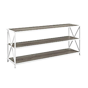 Walker Edison 2 Shelf Industrial Wood Metal Bookcase Tall Bookshelf Storage Home Office, 60 Inch, Grey and White