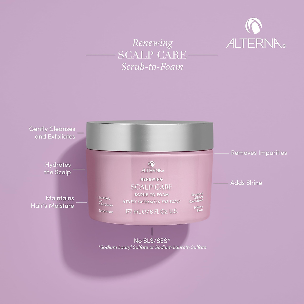 Alterna Alterna Renewing Scalp Care Scrub-to-Foam Vegan Scalp Scrub, Nourishing and Exfoliating Scalp and Hair Treatment, 6 Fl Oz, Hemptation, 6 fl. oz.