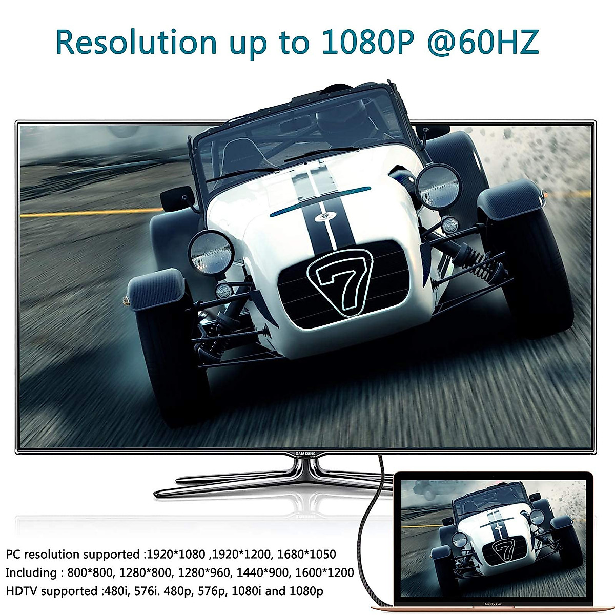 DteeDck USB C to VGA Cable 6 ft, USB Type C (Thunderbolt 3) to VGA Cable Sturdy Braided for USB 3.1 Devices-Compatible with MacBook Pro, iPad Pro Galaxy S10/S9/S8, Surface Book 2, Dell XPS, HP Etc