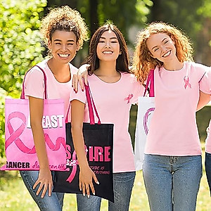 Funrous 12 Pcs Breast Cancer Tote Bags Bulk, Pink Ribbon Survivor Gift Bag for Women Nurse Breast Cancer Awareness Party